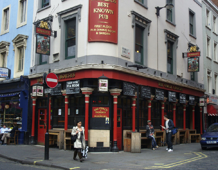 The Coach and Horses pub on Greek Street in London's Soho